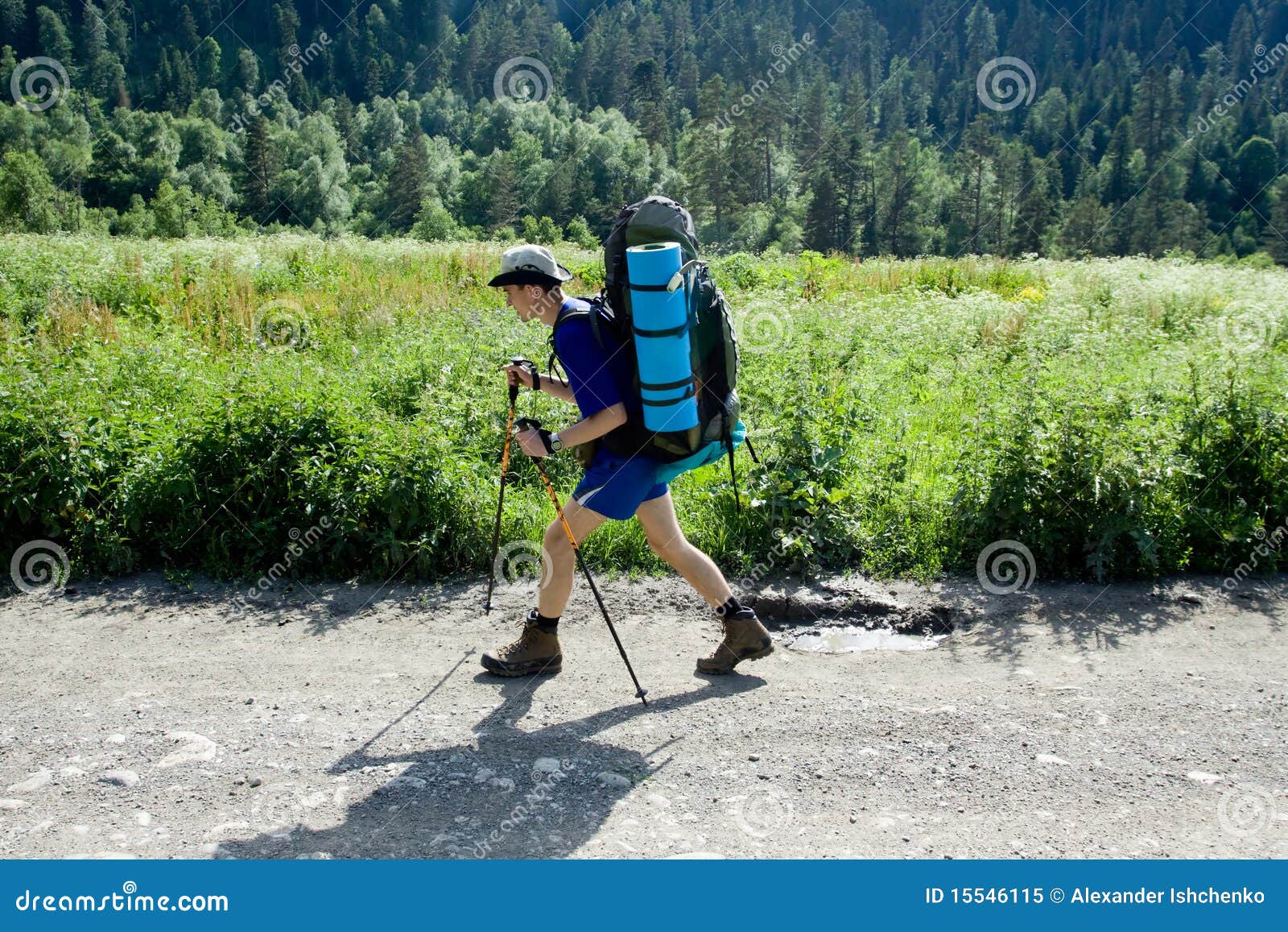 Backpacker Tourist on the Road. Stock Image - Image of hike, backpacker ...