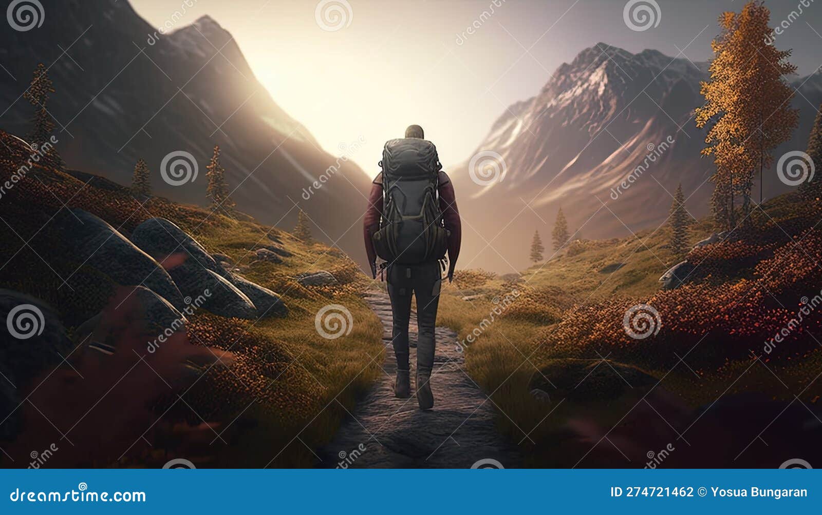 A Backpacker in the Trail, Digital Art Illustration, Generative AI ...