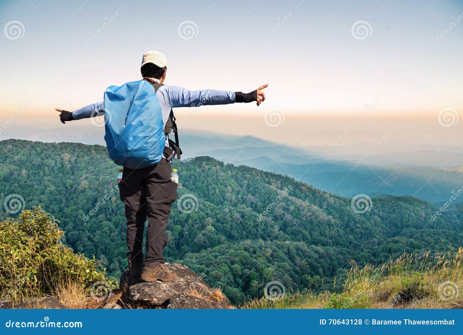Backpacker with Valley of a Mountain Stock Photo - Image of climbing ...