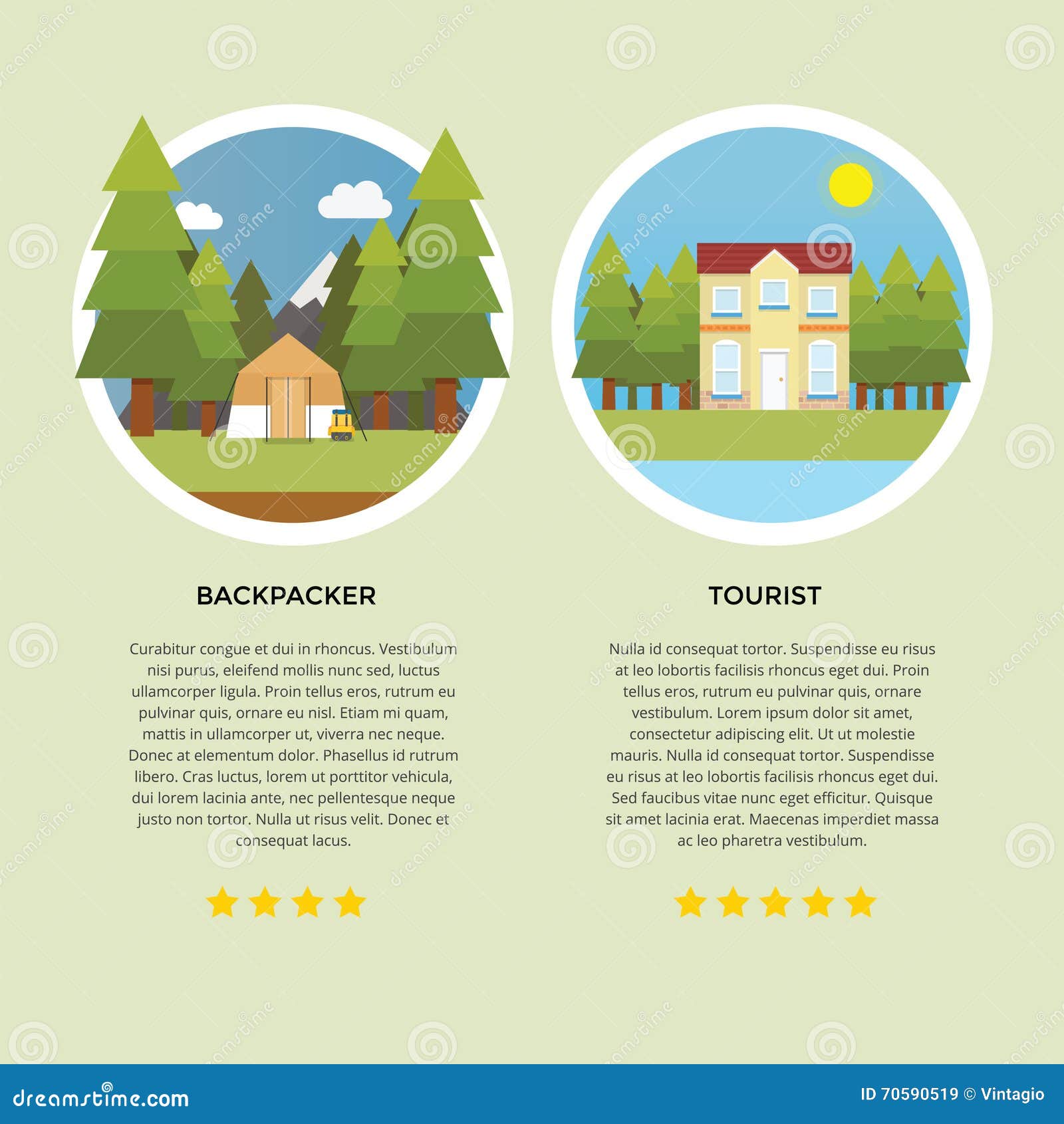 Backpacker vs Tourist stock vector. Illustration of star - 70590519