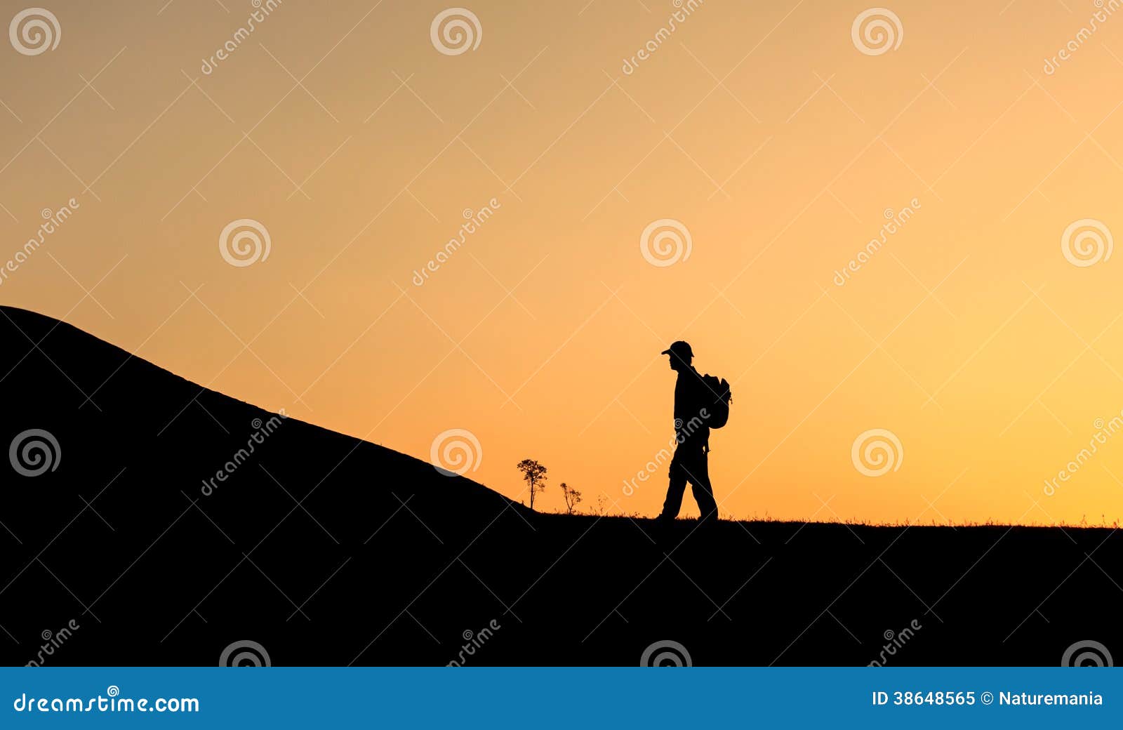 Backpacker With Walking Stick In Sunset Royalty-Free Stock Photography ...