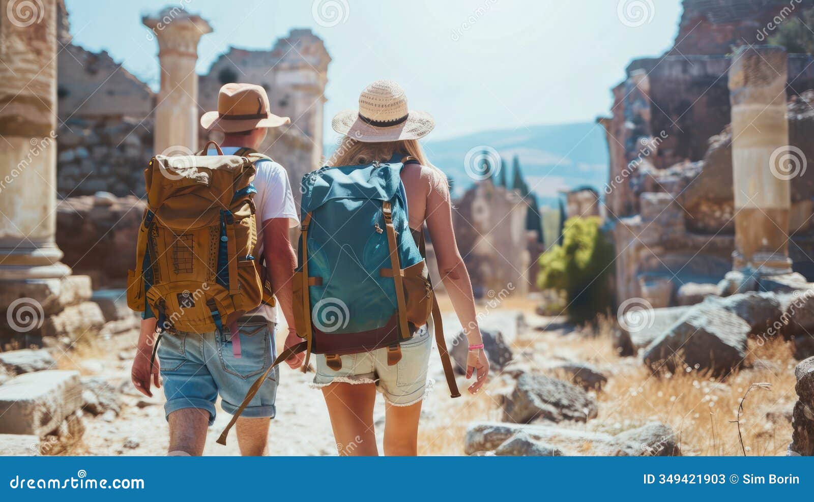 Backpackers Exploring Remote And Untouched Natural Settings. They Walk ...