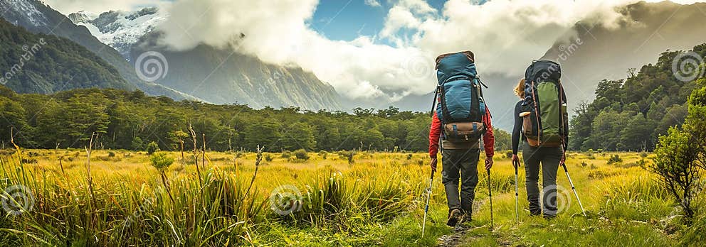Backpackers Exploring Remote and Untouched Natural Settings. Stock ...