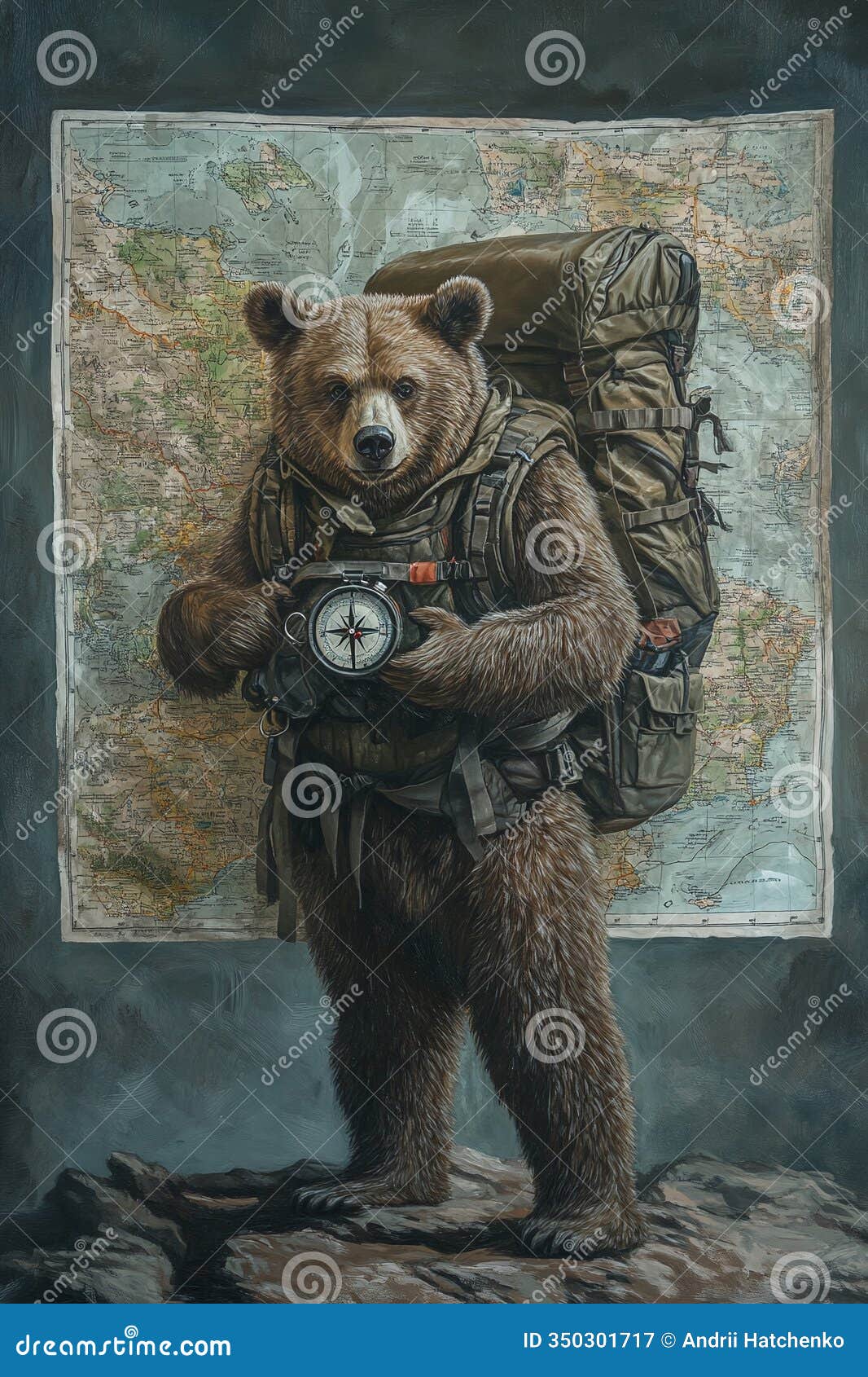 A Backpacking Bear with Map and Compass Stock Illustration ...