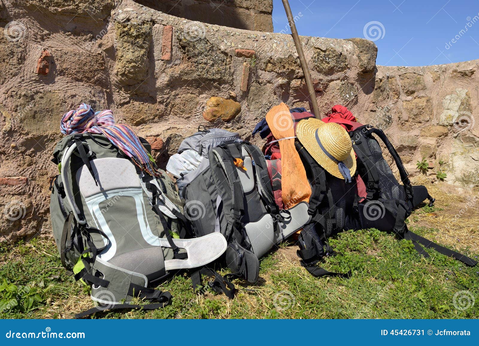 Backpacking of pilgrims stock image. Image of hiker, gear - 45426731