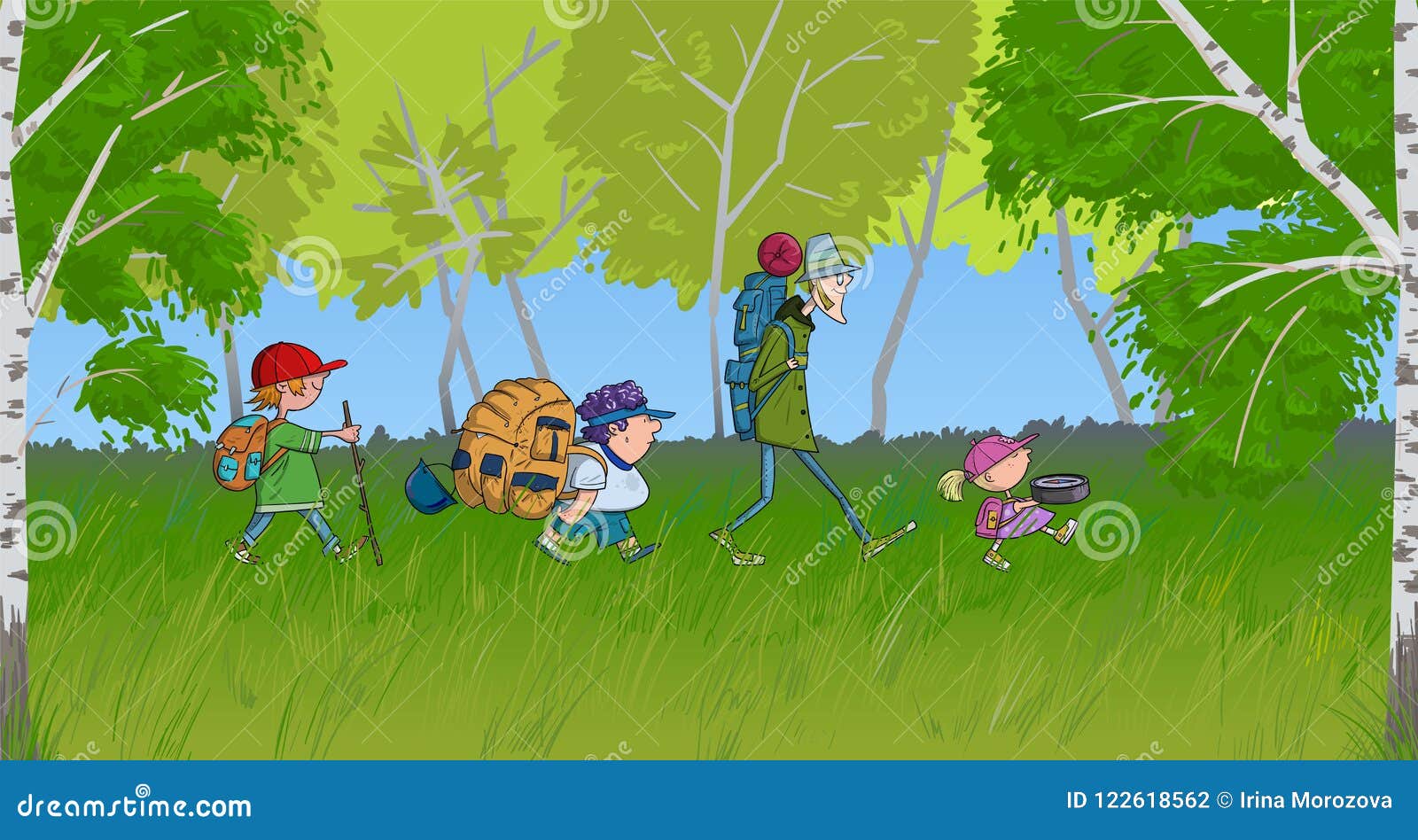 Backpacking Kids Go Through The Steppe Cartoon Vector Illustration ...