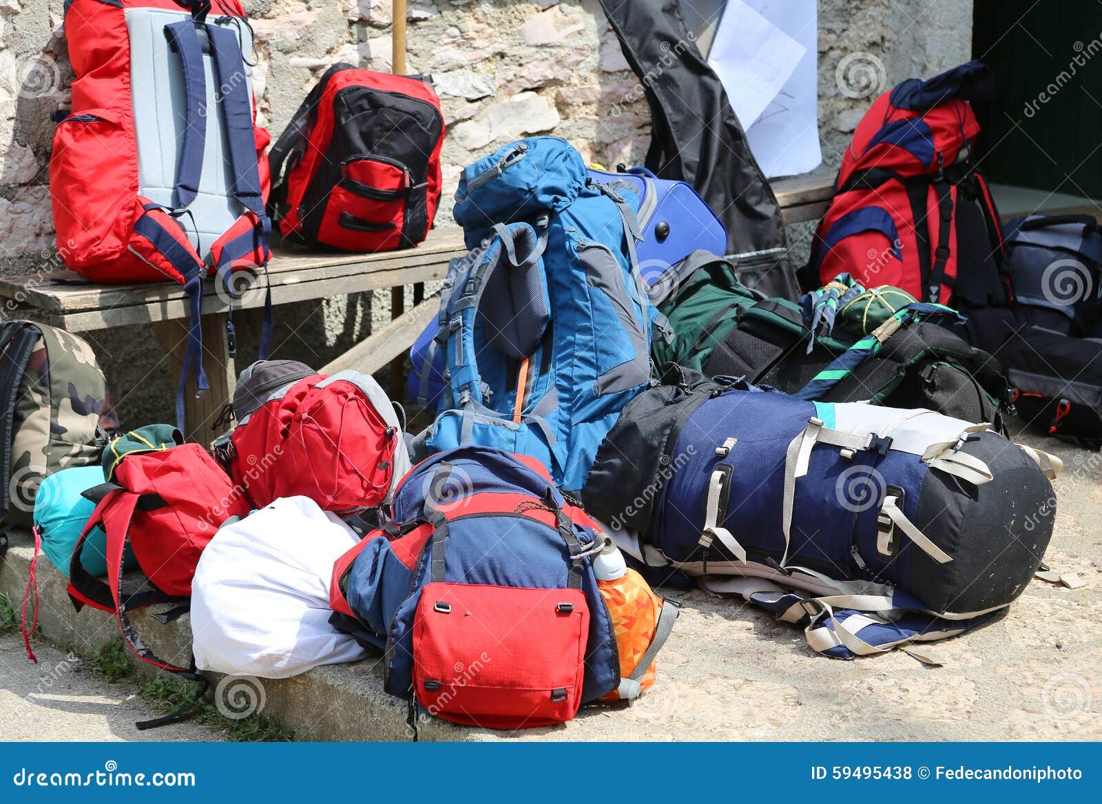 Backpacks after the Mountain Hike in the Woods Editorial Stock Photo ...