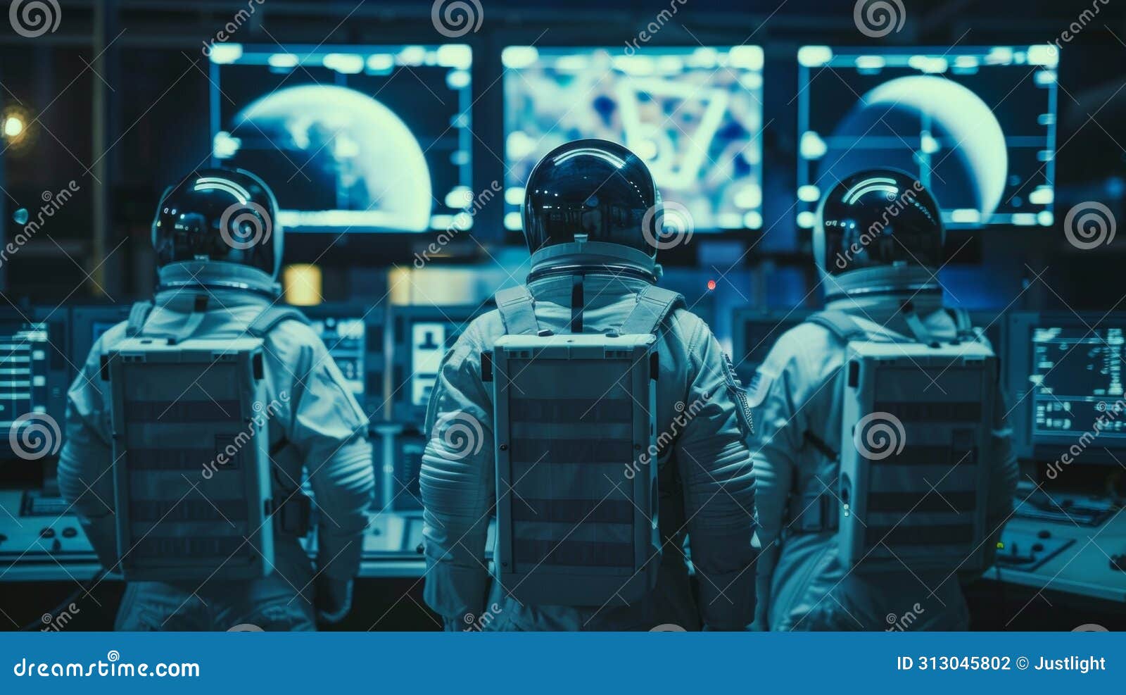 With Backs Turned To The Camera The Team Of Astronauts Discusses Plans ...