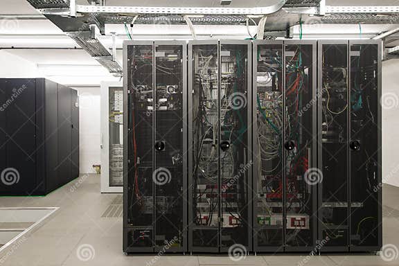 Backside of Arranged Black Server Racks Stock Image - Image of business ...