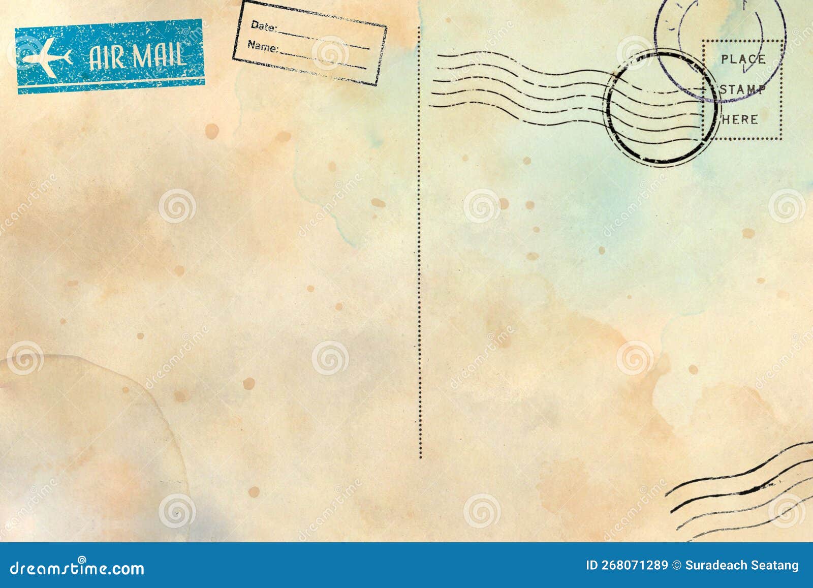 Airmail Postcard Template - Old Vintage Vector Illustration Isolated On ...