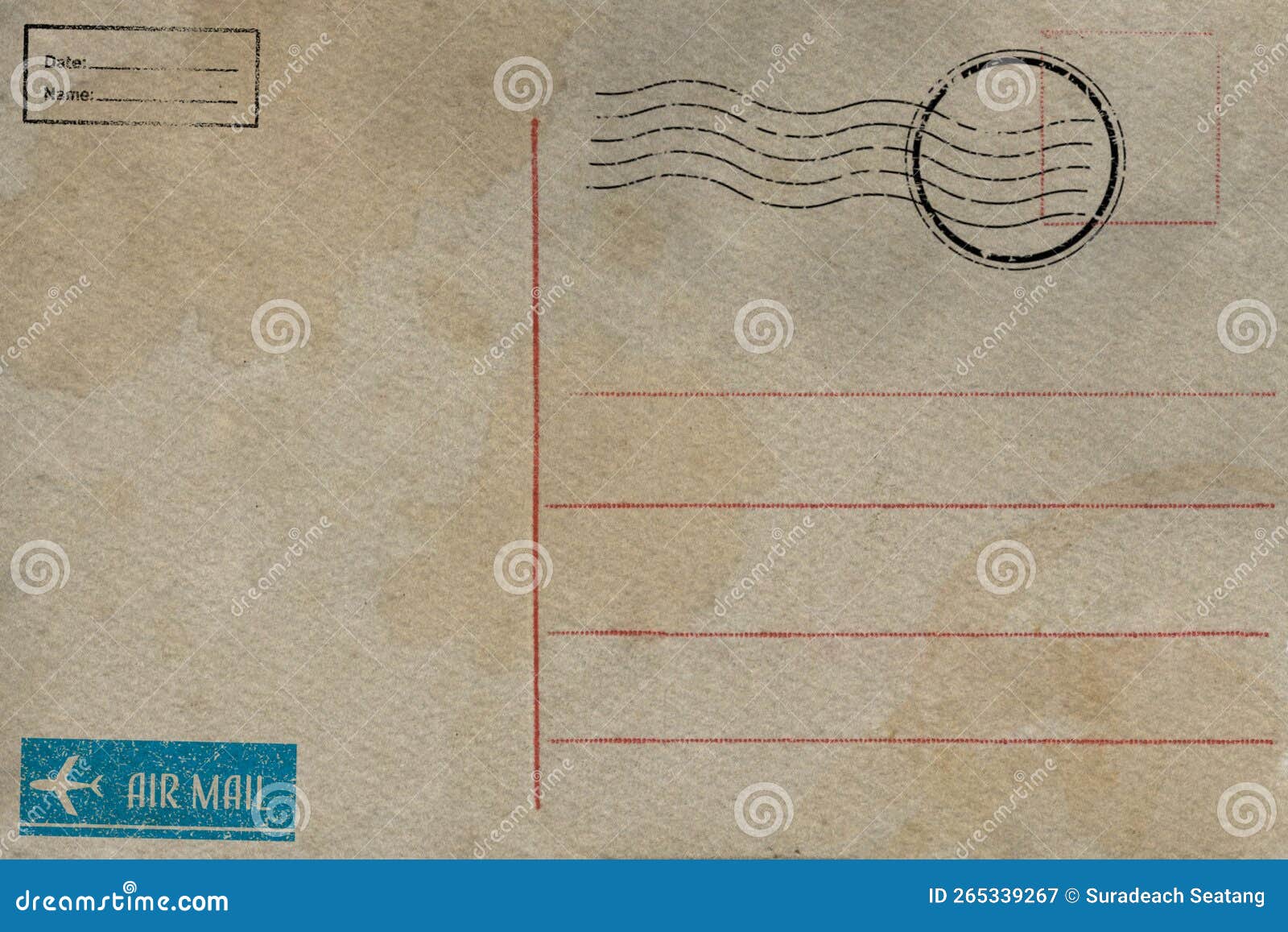 Backside of Blank Airmail Postcard Stock Image - Image of address ...