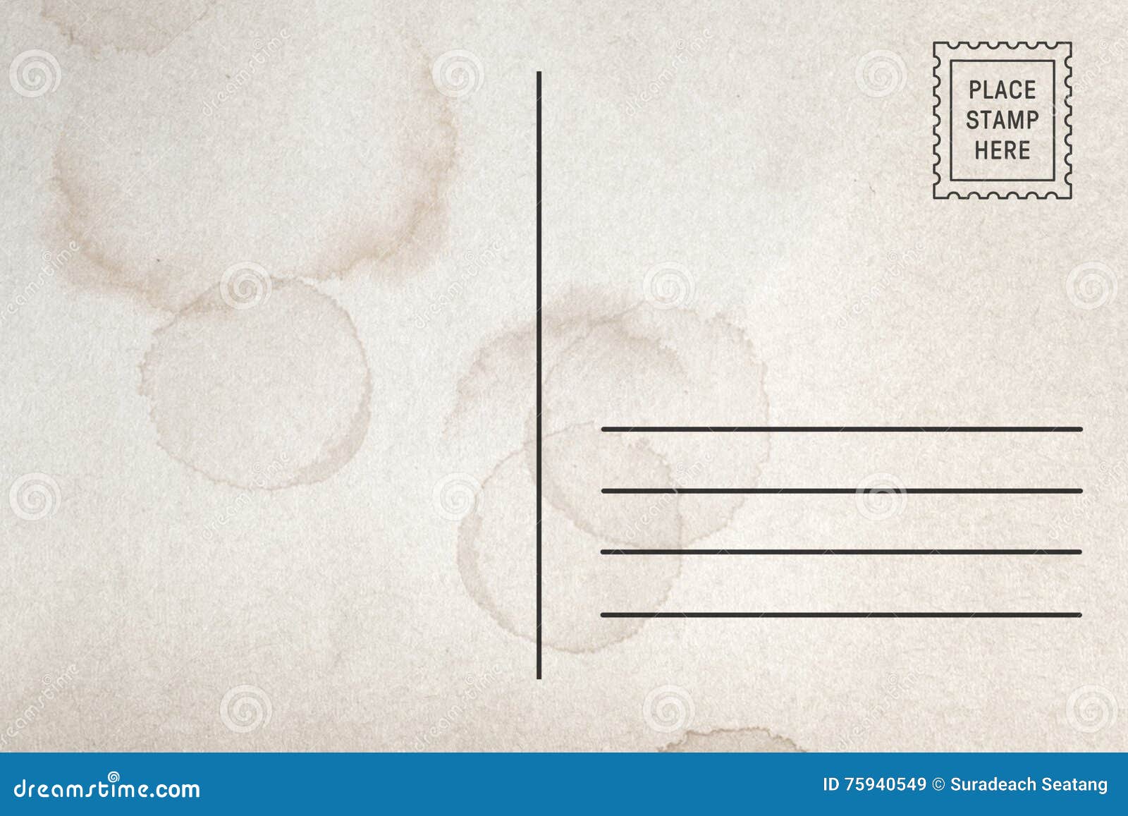 Backside of Blank Postcard with Stain Stock Illustration - Illustration ...