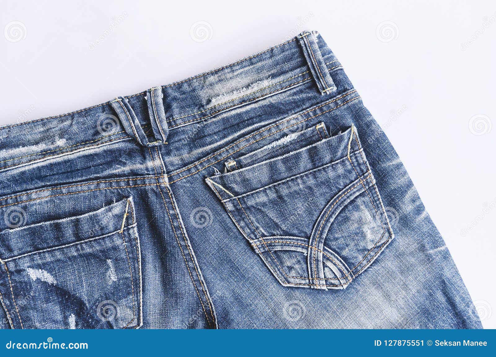 Backside of Blue Denim Jeans Texture Detail. Stock Image - Image of ...