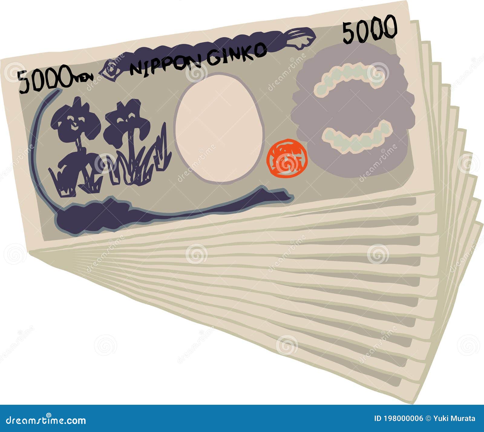 Backside Bunch of Cute Hand-painted Japanese 5000 Yen Note Stock Vector ...