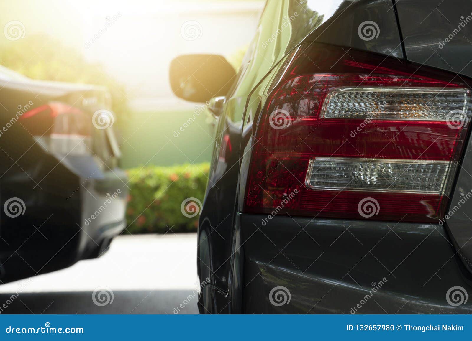 Backside of Car in Parking Area. Stock Photo - Image of detail, black ...