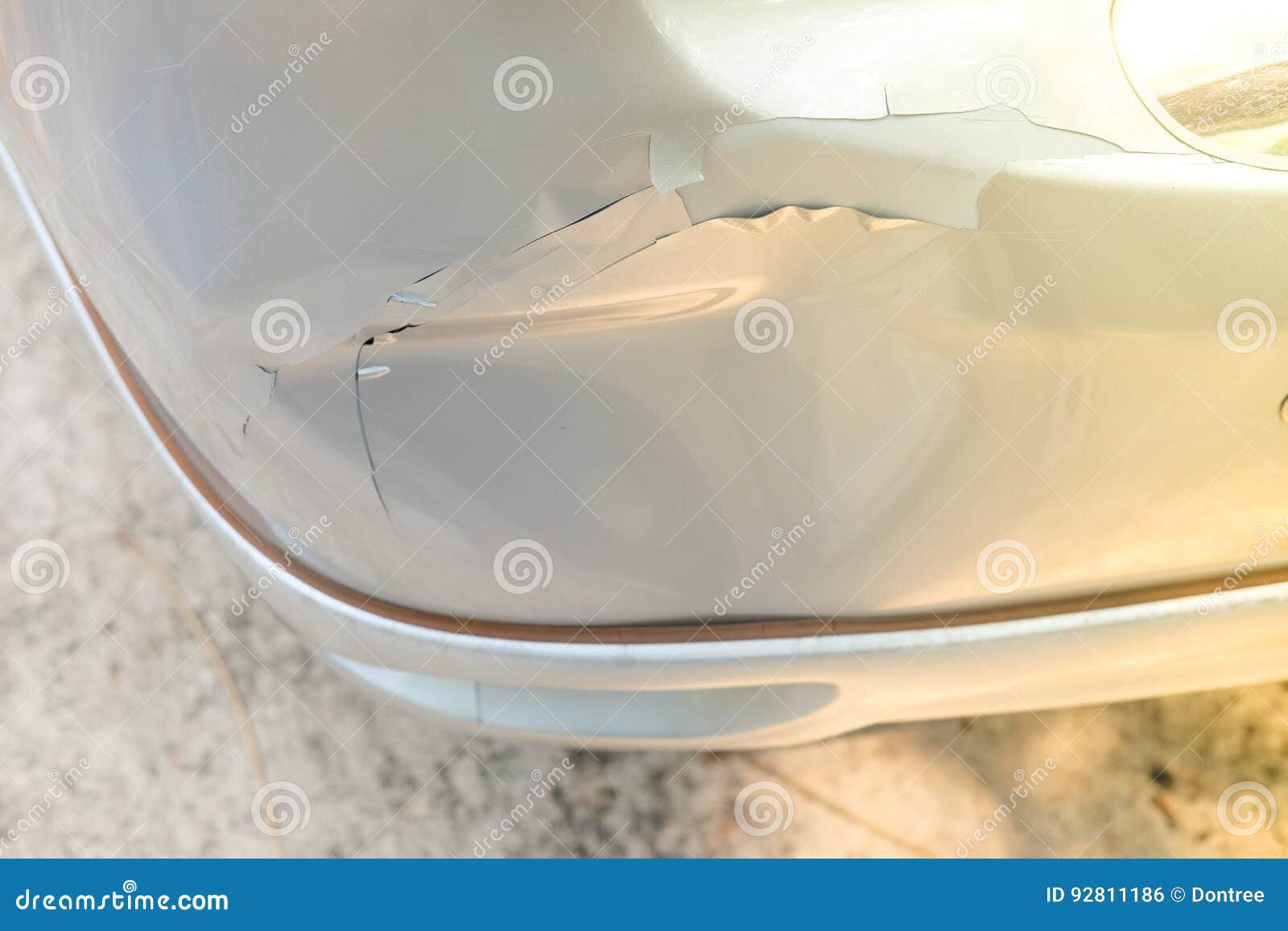 Backside Silver Car Get Damaged By Crash Accident On The Road Stock ...