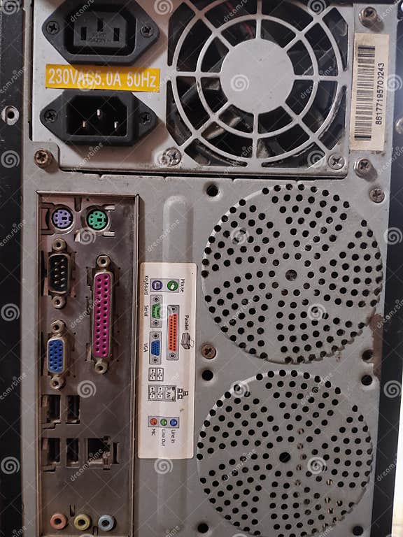 Backside of old computer stock image. Image of output - 186849099
