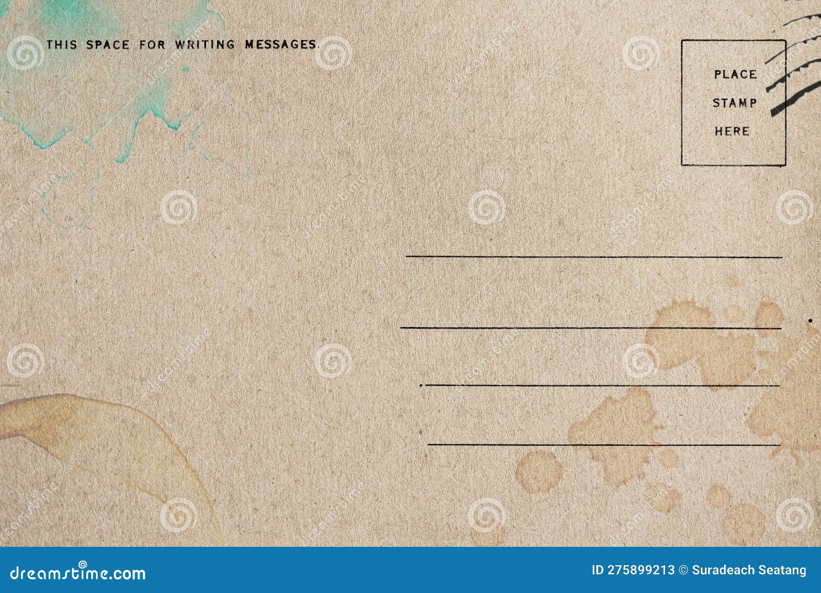 Backside of Old Postcard with Dirty Stain Stock Image - Image of ...