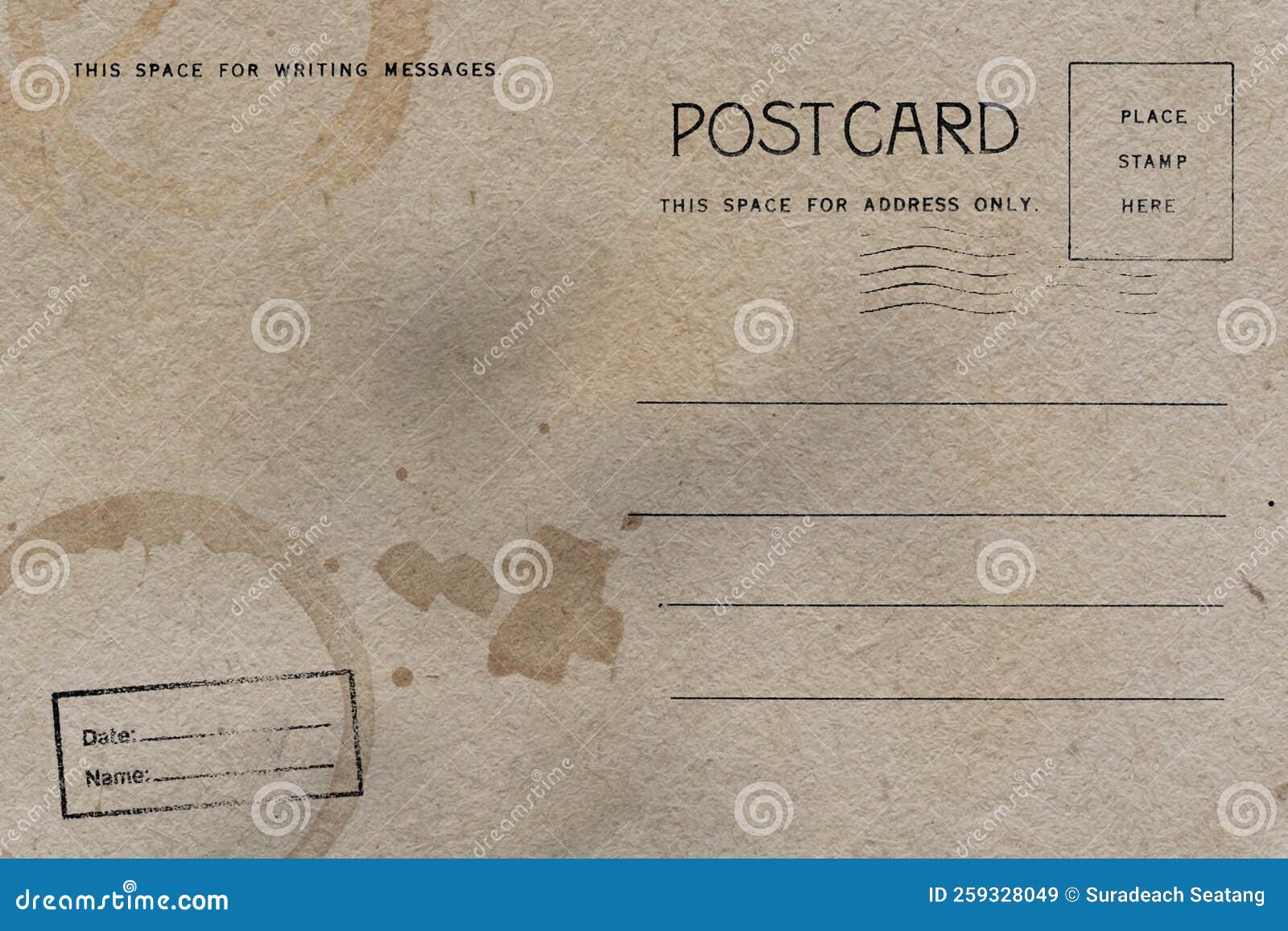 Backside of Old Postcard with Dirty Stain Stock Image - Image of ...
