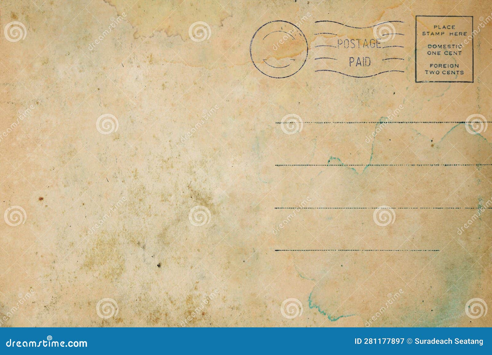 Backside of Old Postcard with Stain Stock Image - Image of rough, card ...