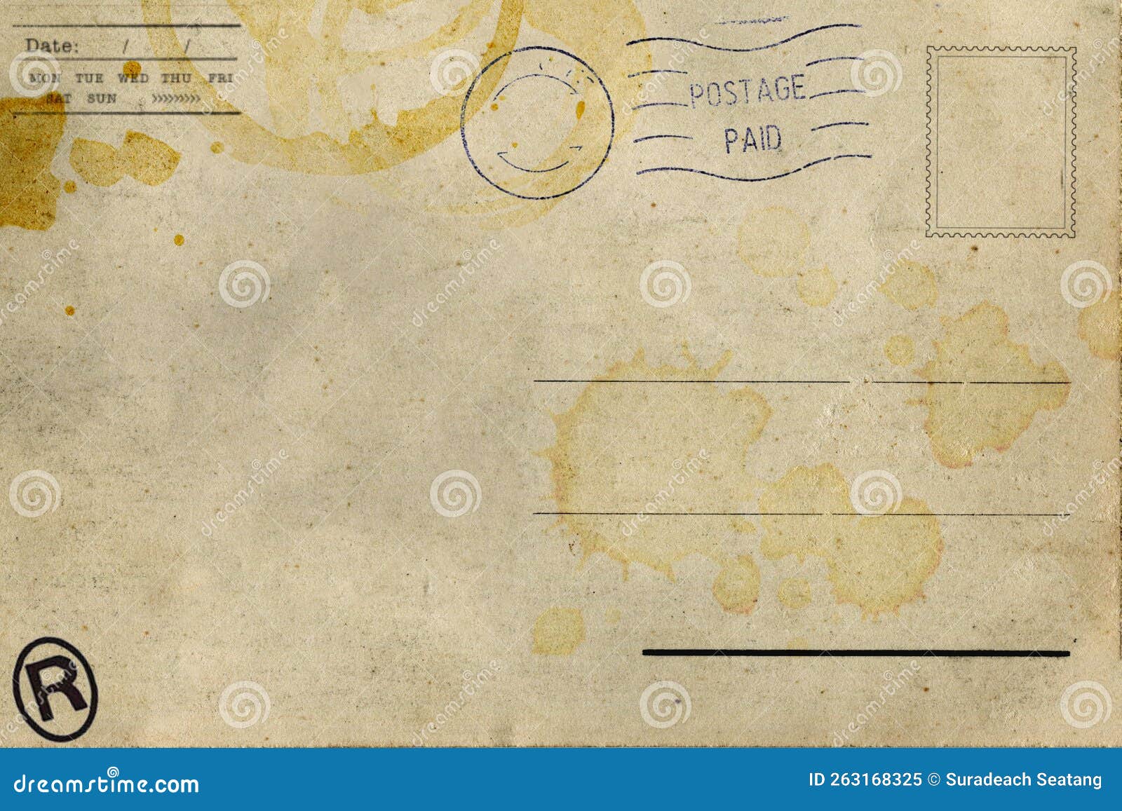 Backside of Old Postcard with Stain Stock Image - Image of cardboard ...