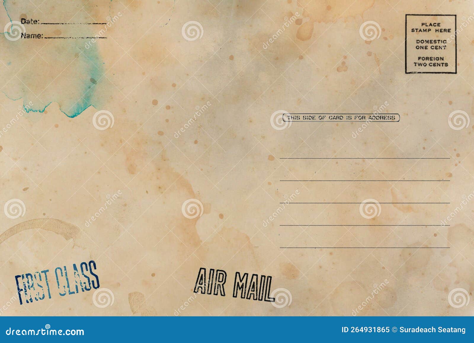 Backside of Old Postcard with Stains Stock Image - Image of back ...