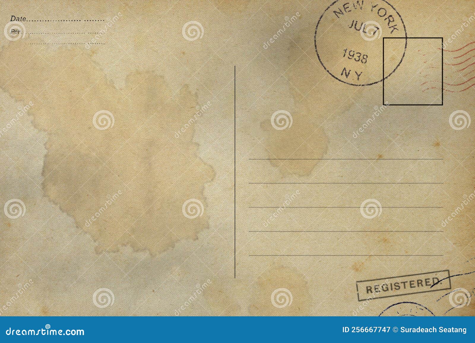 Backside of Postcard with Dirty Stain Stock Image - Image of blank ...