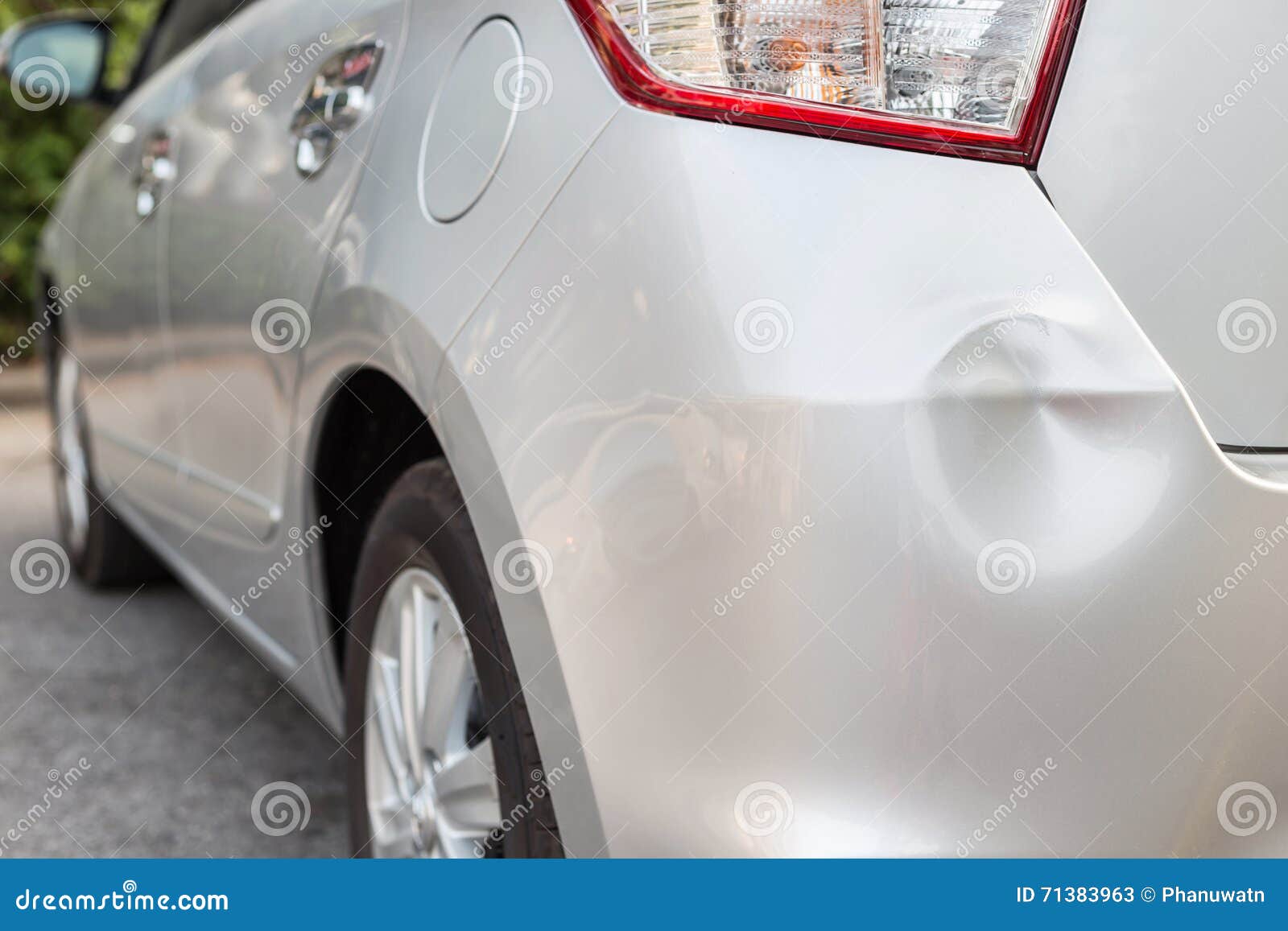 Backside Silver Car Get Damaged By Crash Accident On The Road Stock ...