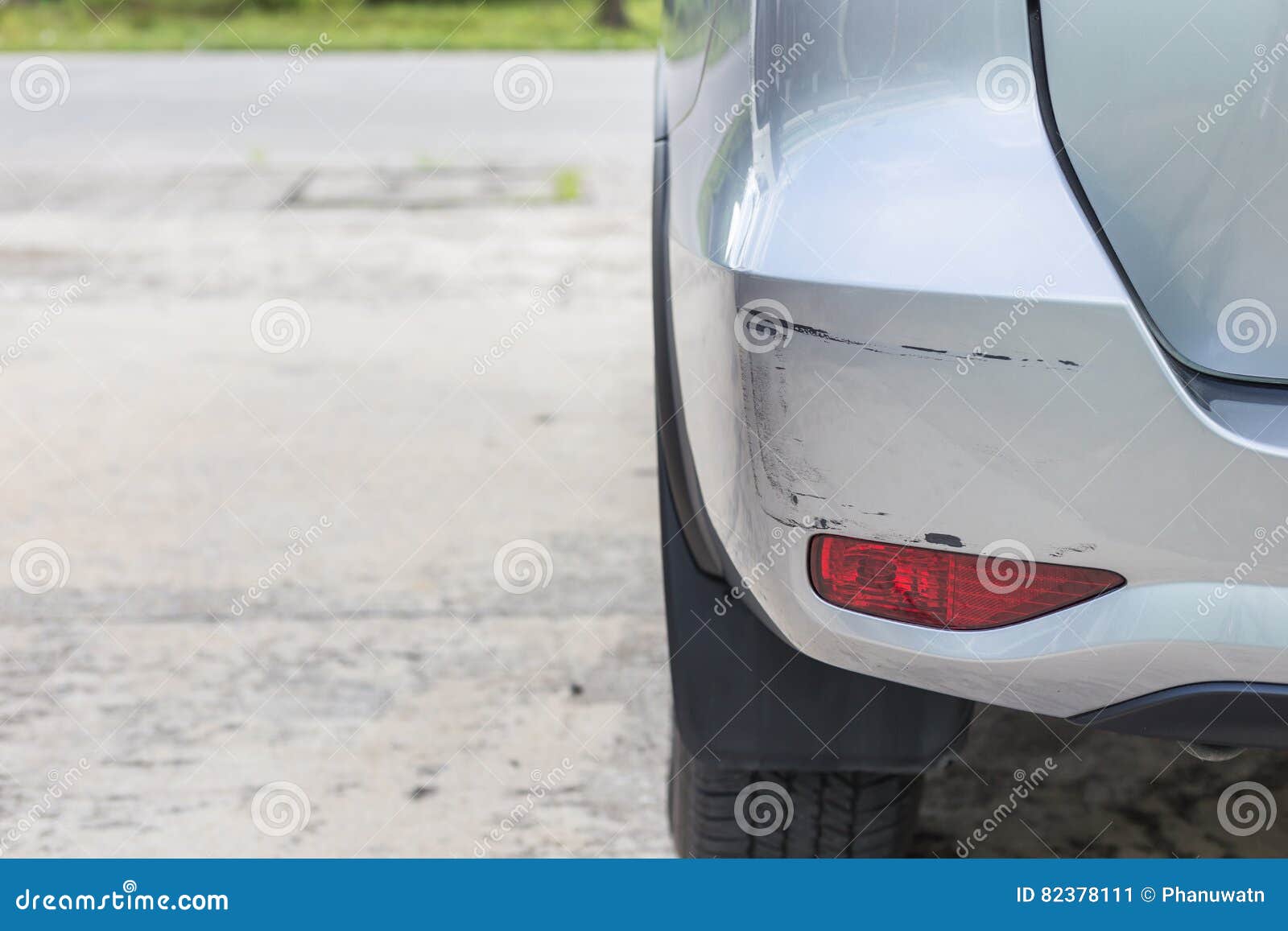 Backside Silver Car Get Damaged By Crash Accident On The Road Stock ...