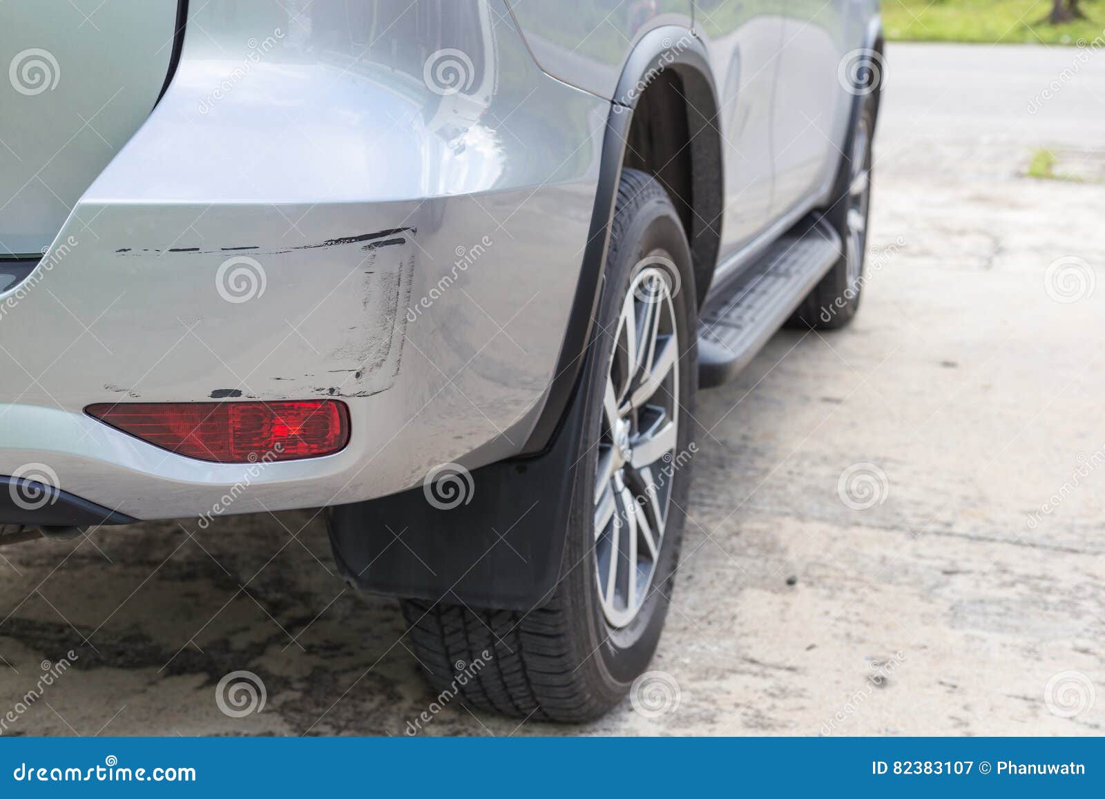 Backside of Silver SUV Car Get Scratched, Damaged by Accident Stock ...