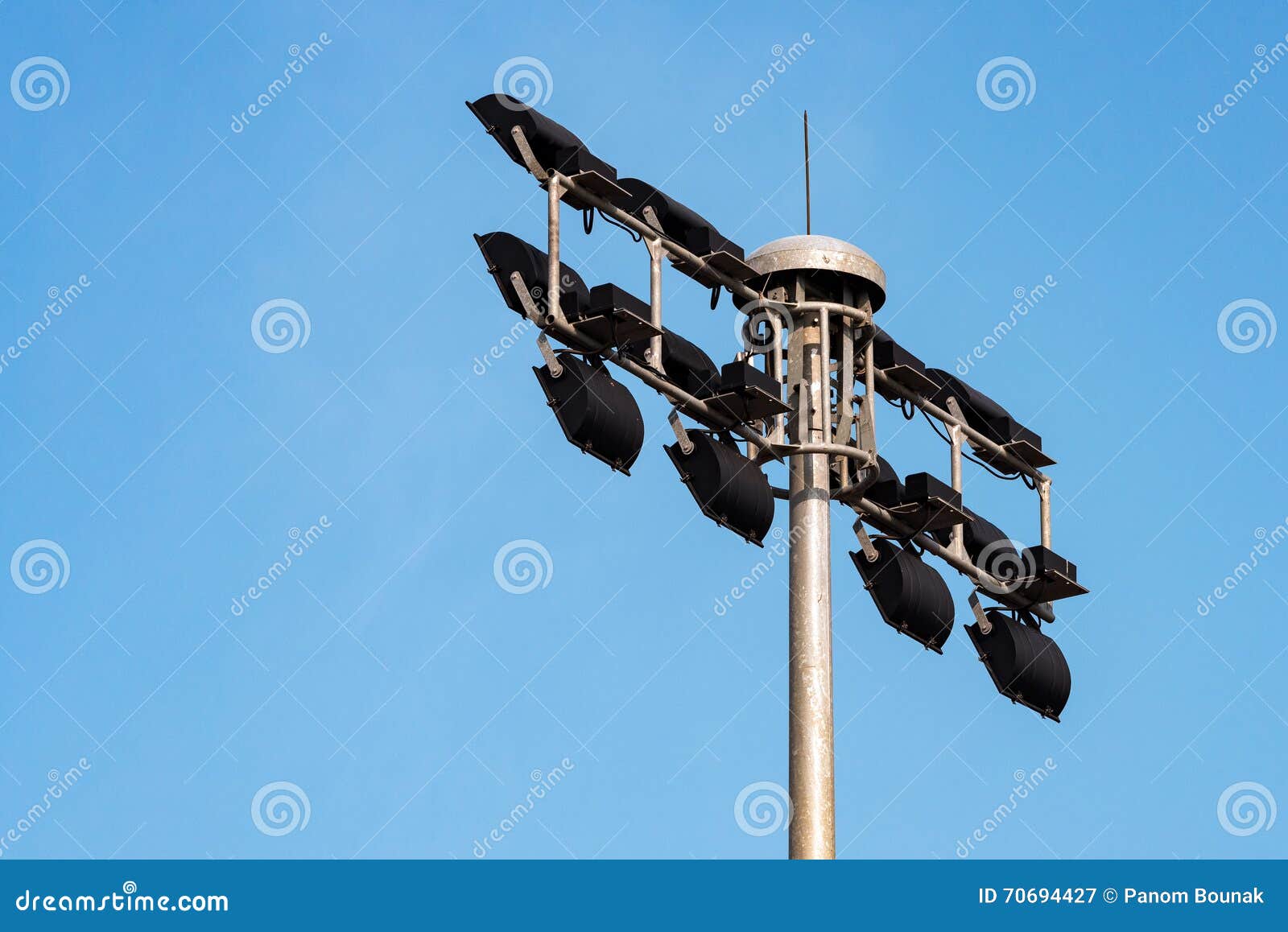 Backside of Spotlight Pole on Blue Sky Background Stock Image - Image ...