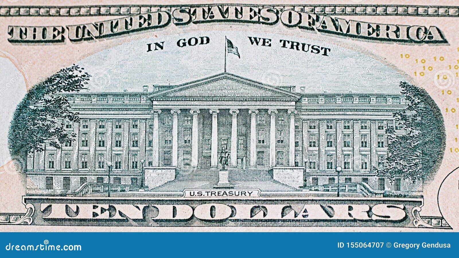 Backside of Ten Dollar Bill. Stock Image - Image of macro, phoho: 155064707