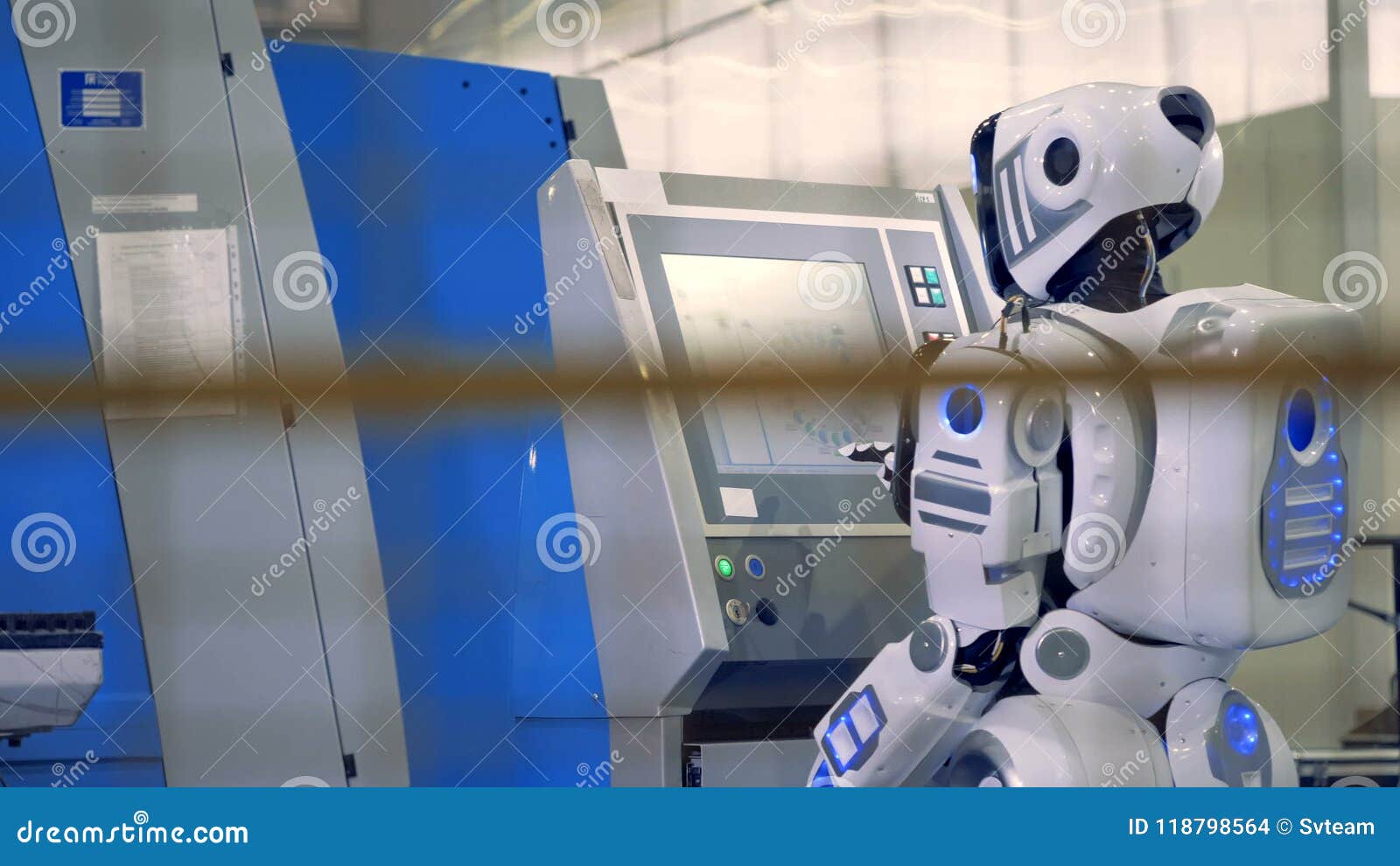 Backside View of a Human-like Robot Pushing Different Buttons on Sensor ...