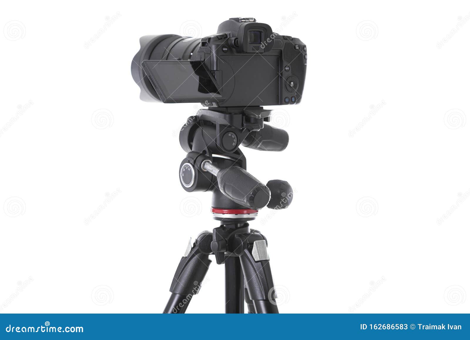Backside View of Modern Multifunctional Black Camera on Trepied ...