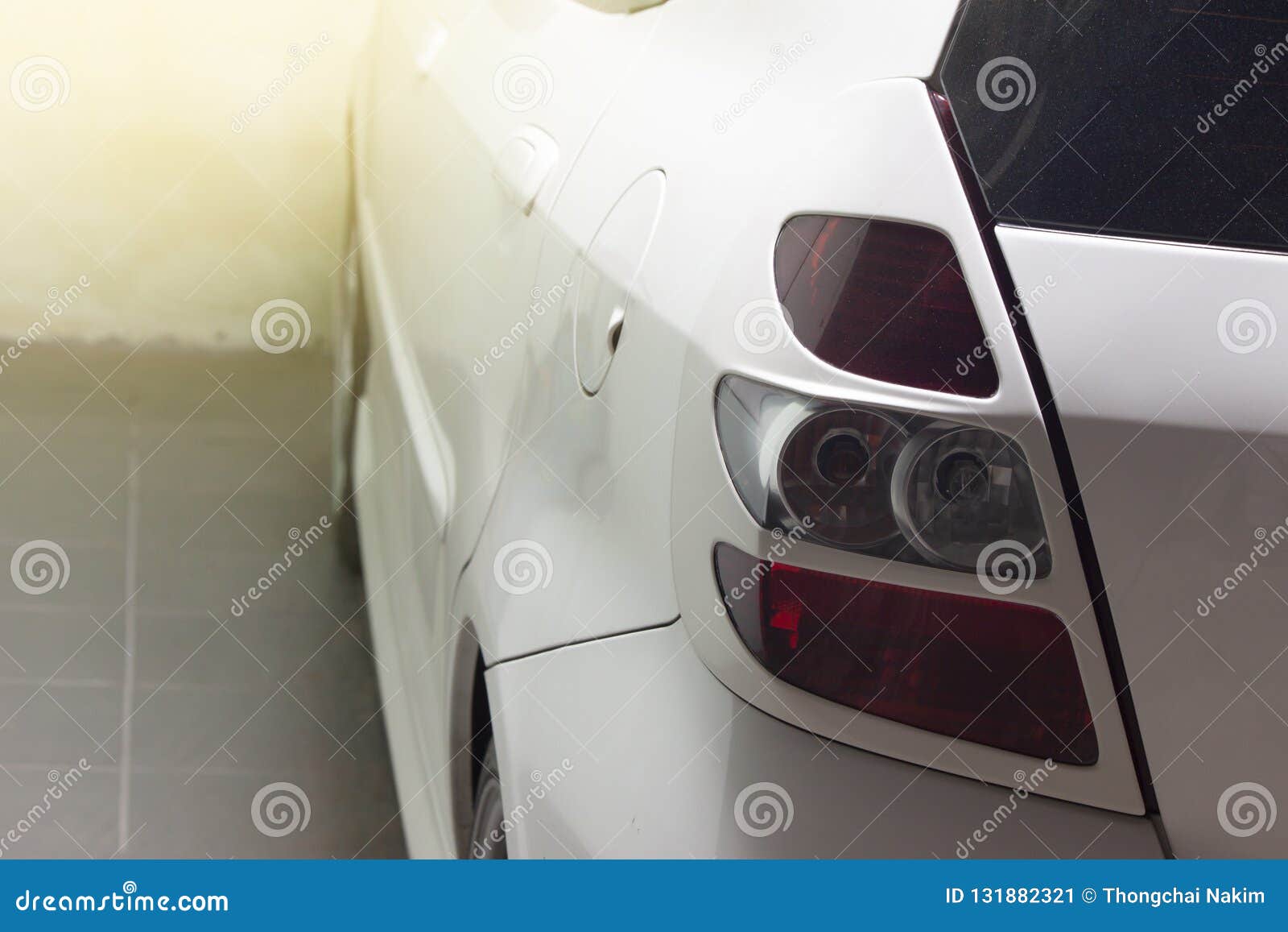 Backside of white car. stock image. Image of modern - 131882321