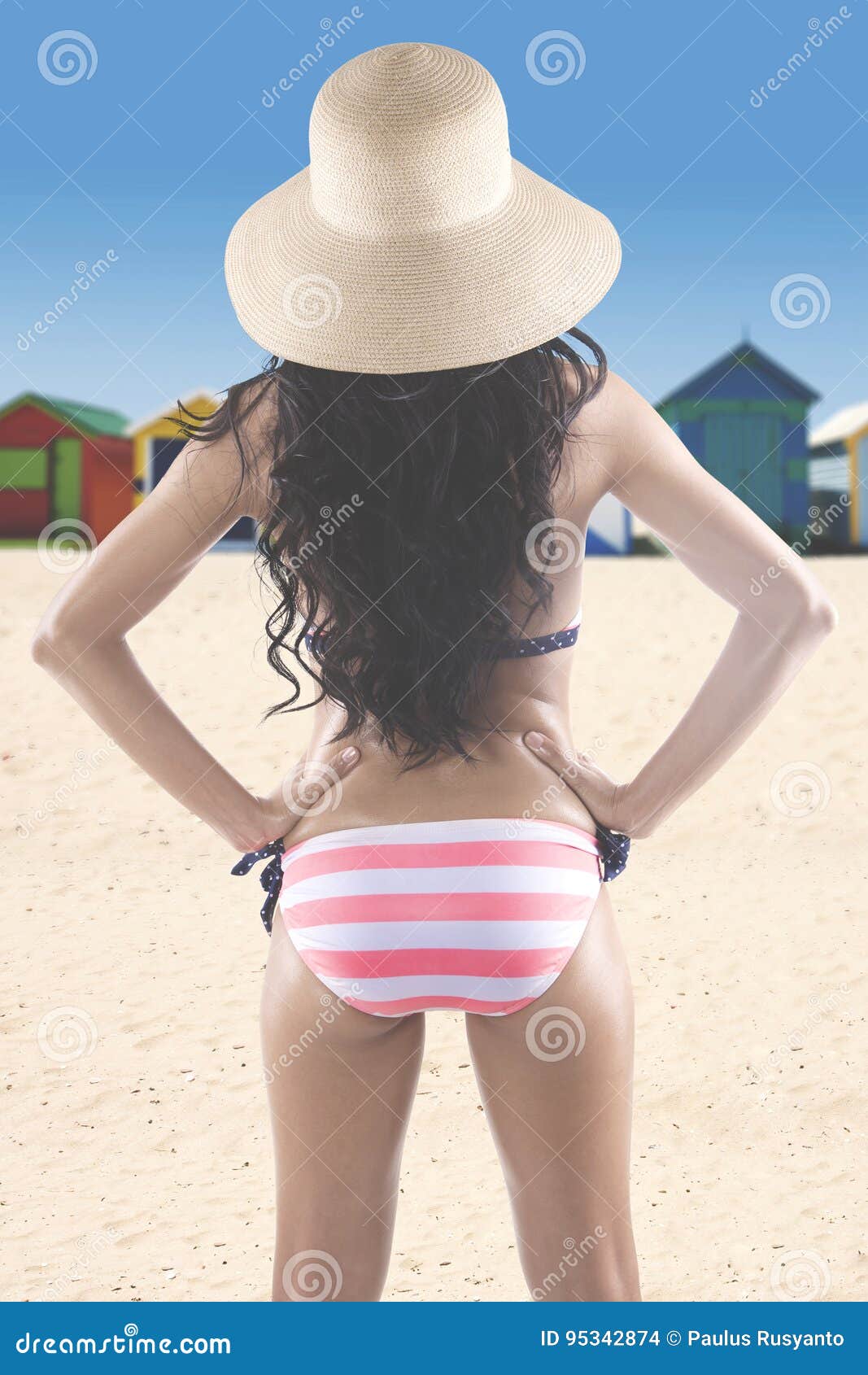Backside of Woman in Bikini Stands on Beach Stock Photo - Image of ... Backside of Woman in Bikini Stands on Beach Stock Photo - Image of ...