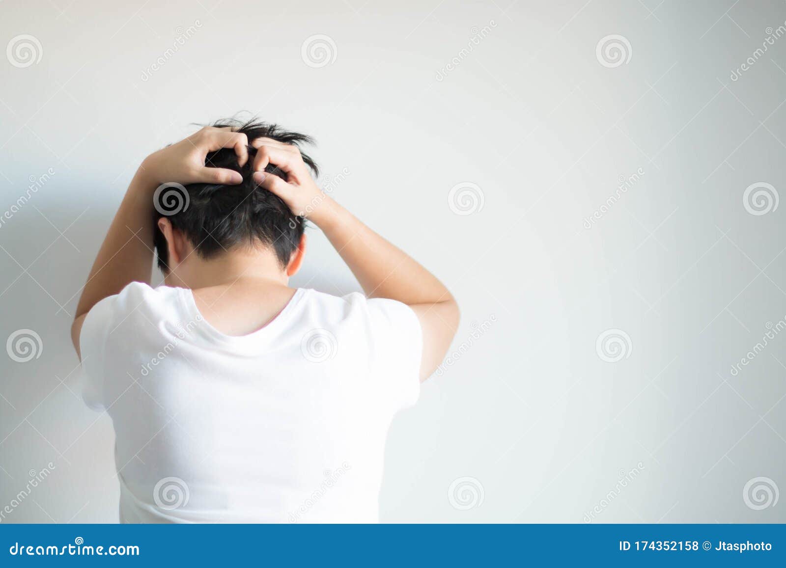 A Backside of an Asian Woman in Stressful Emotions on White Background ...