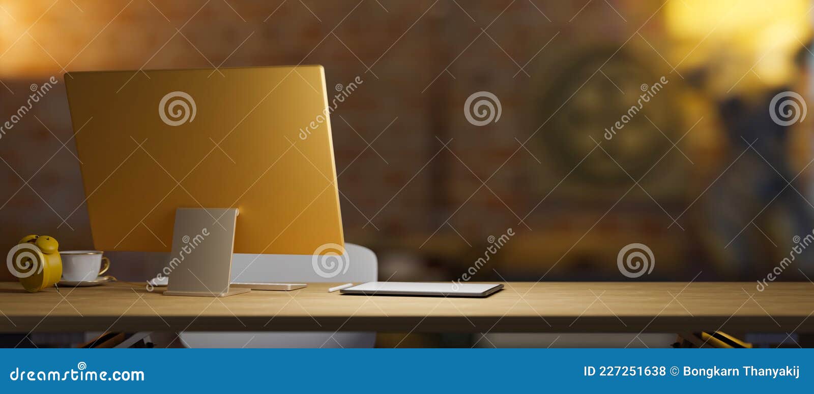 Backside of Yellow Computer Desktop with Copy Space Low Light, Vintage ...