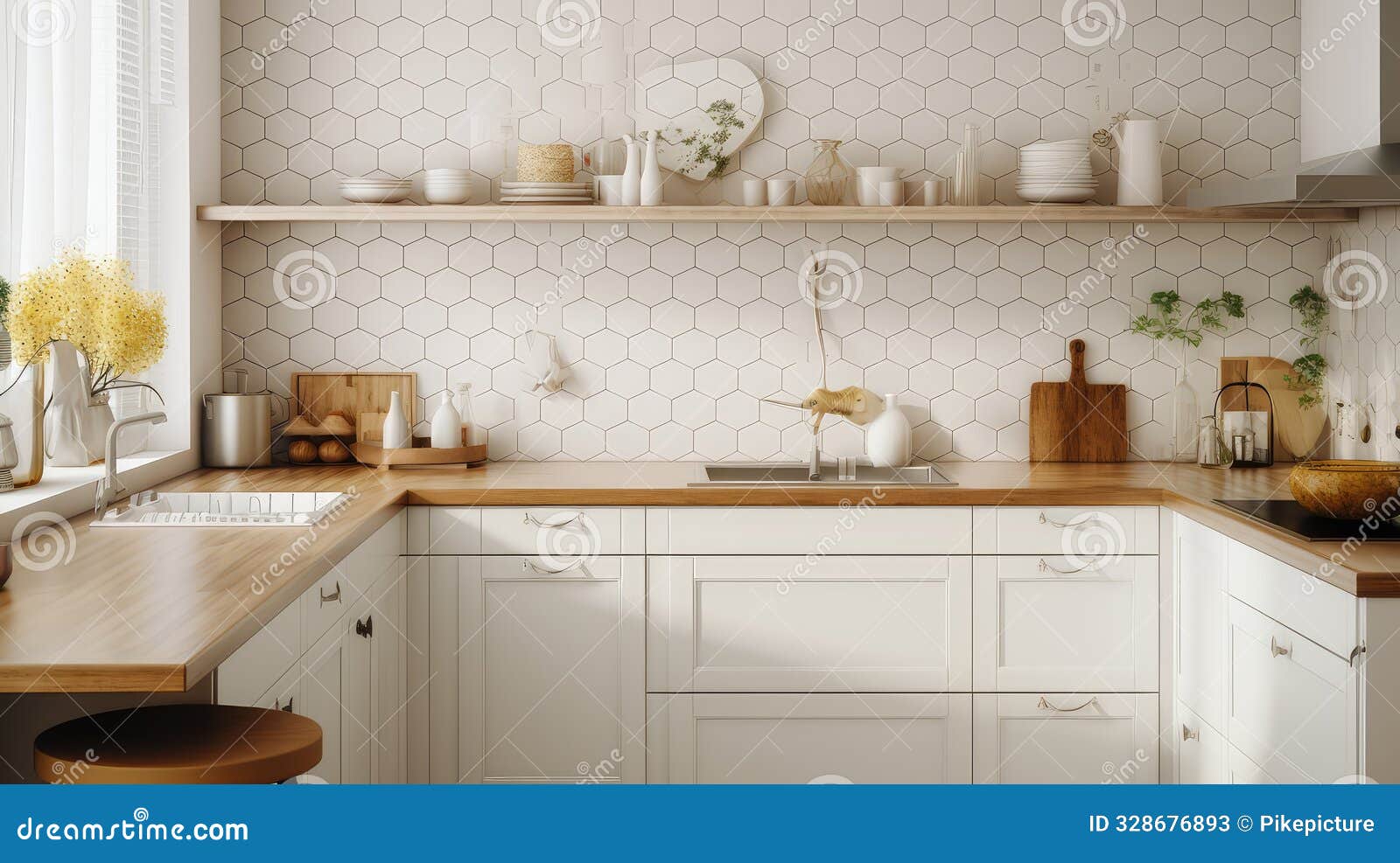 Backsplash White Kitchen Tile Stock Illustration - Illustration of ...