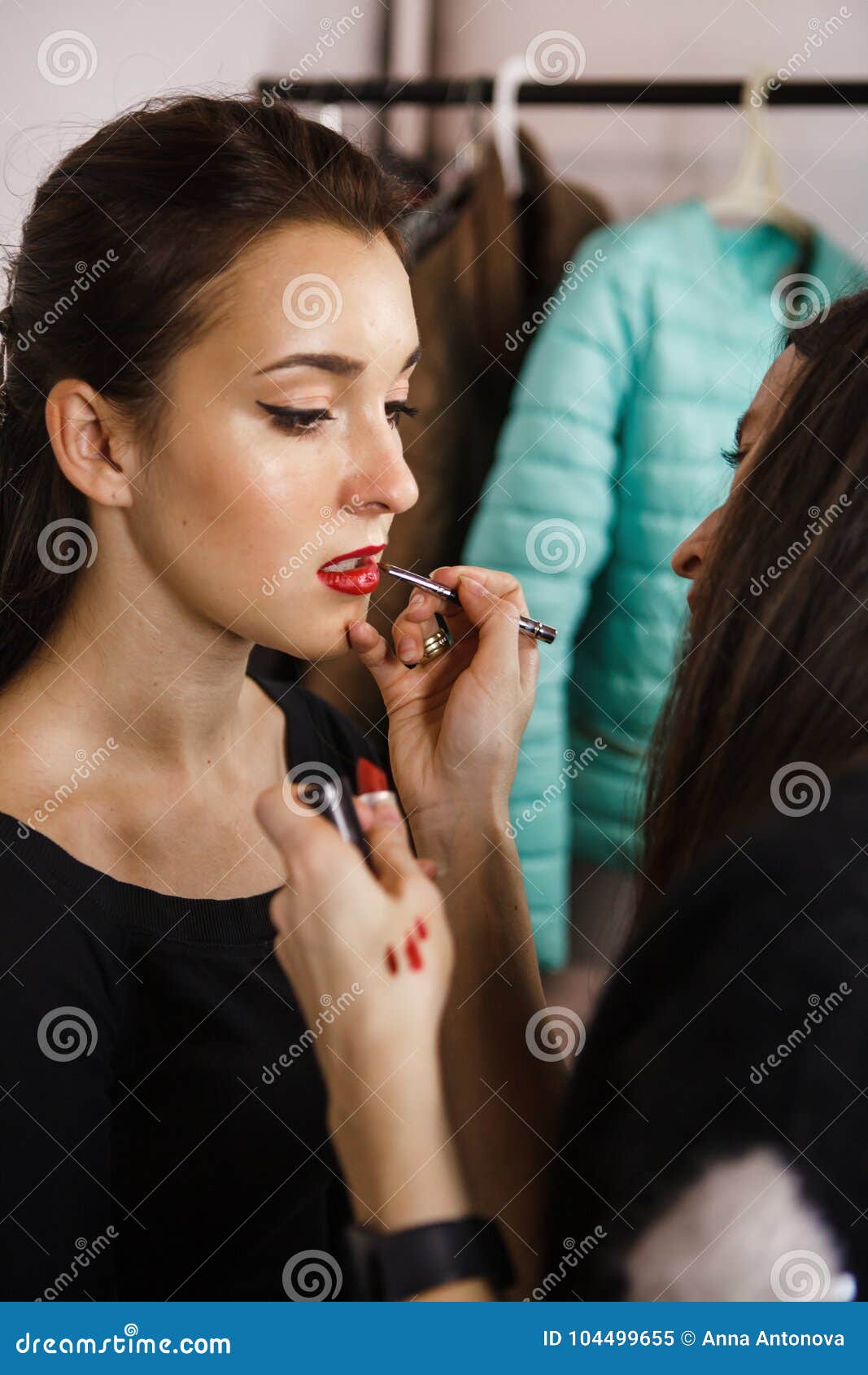 Makeup Artist Applying Lipstick Stock Image - Image of style, female ...