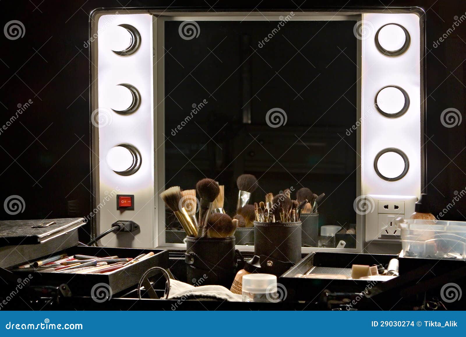 Backstage Mirror and Make Up Set Stock Photo - Image of beauty, brushes ...