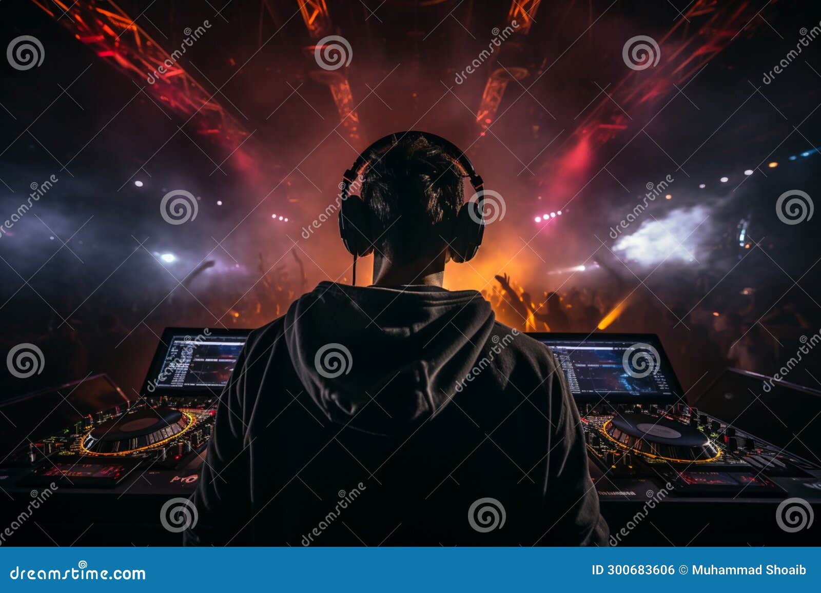 Backstage Rhythm Captivating Perspective of a DJ in Action from Behind ...