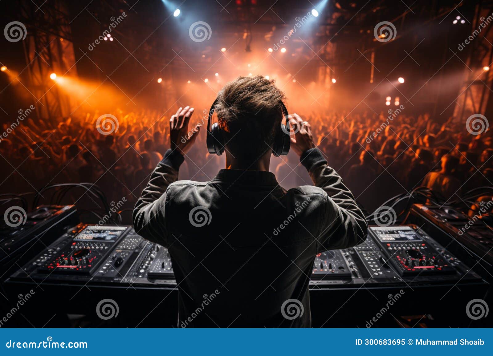 Backstage Rhythm Captivating Perspective of a DJ in Action from Behind ...