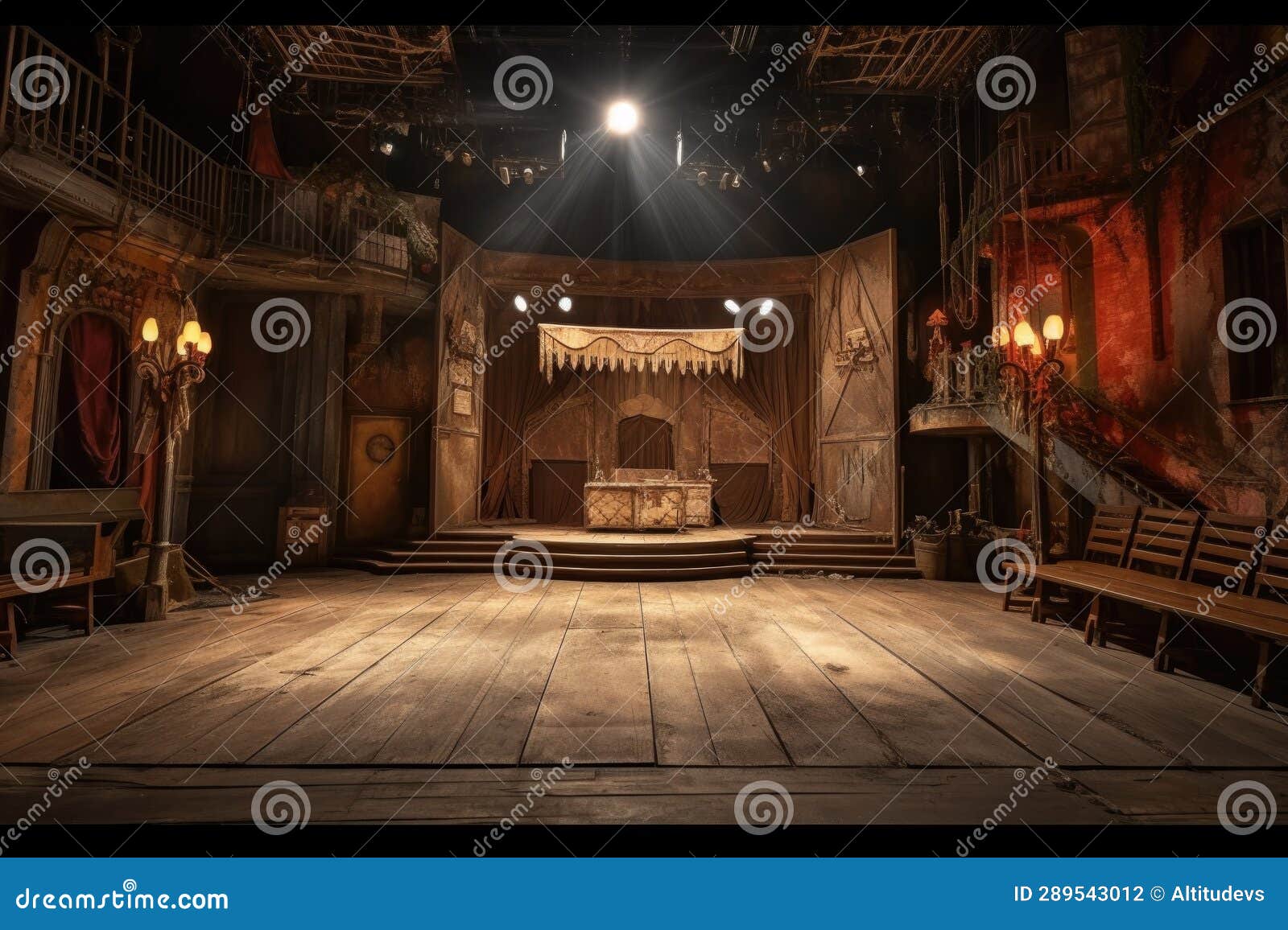 Backstage View of Empty Theater Stage and Props Stock Photo - Image of ...