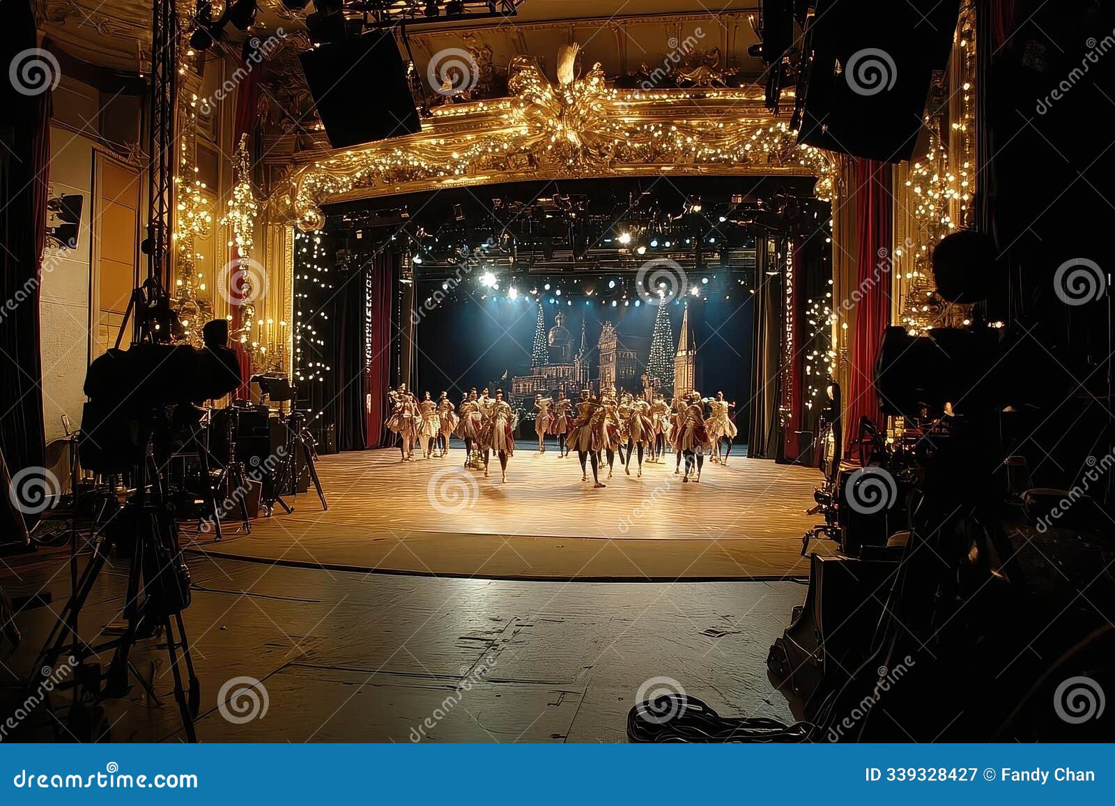Backstage View of a Performance with Dancers on Stage Stock ...