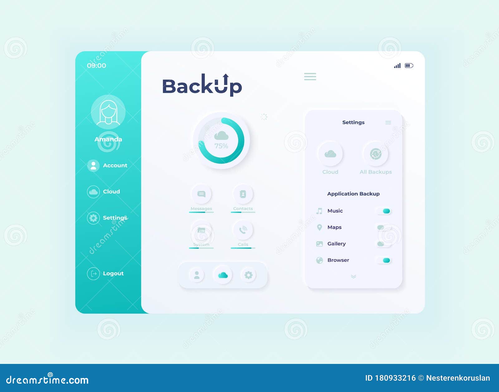 Backup Application Tablet Interface Vector Template Mobile App Page Day Mode Design Layout