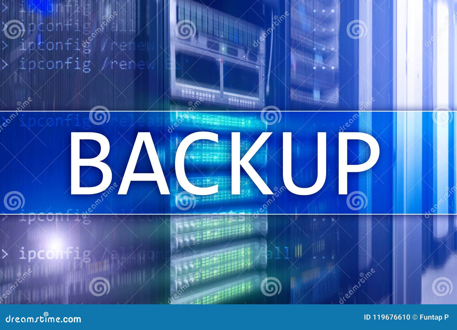 Backup Button on Modern Server Room Background. Data Loss Prevention ...