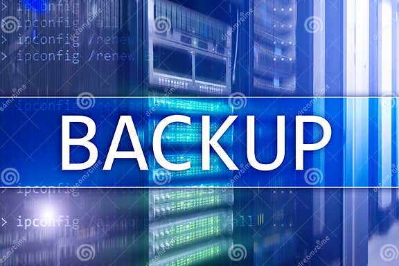 Backup Button on Modern Server Room Background. Data Loss Prevention ...
