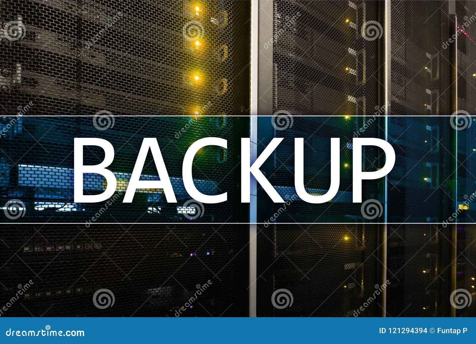 Backup Button on Modern Server Room Background. Data Loss Prevention ...