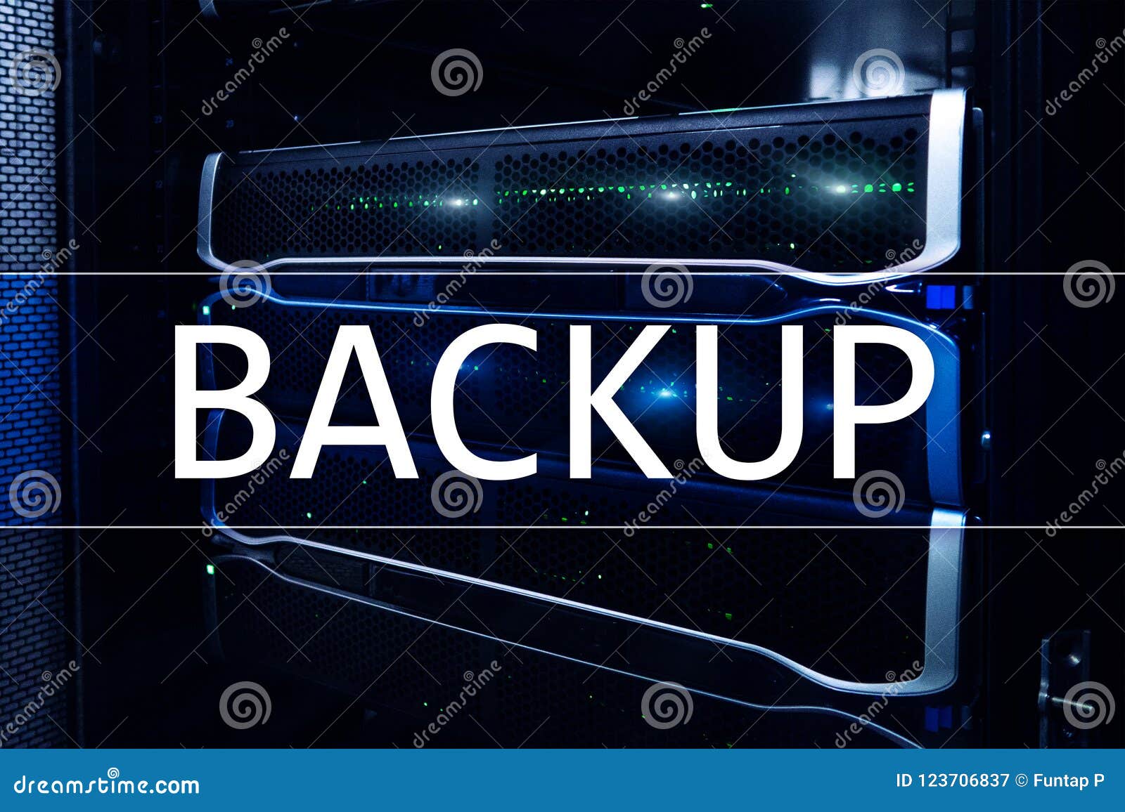 Backup Button on Modern Server Room Background. Data Loss Prevention ...